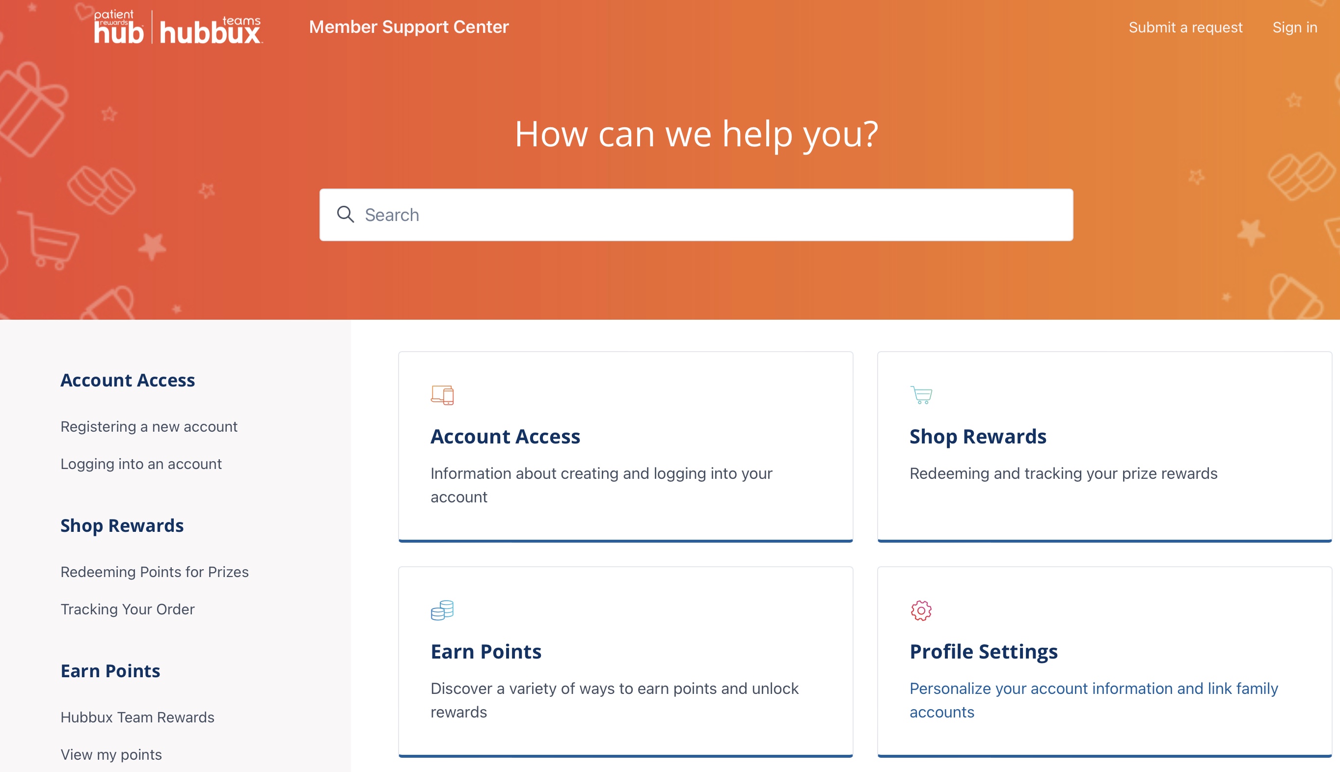 Link to Member Support Center – Hub Support Center